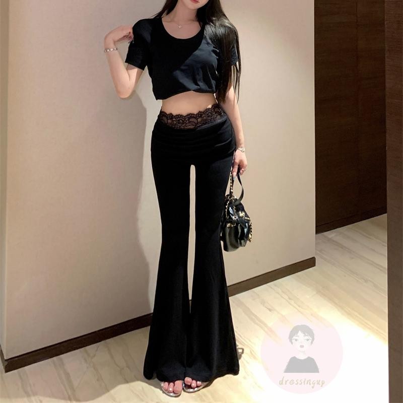 Dre-áo ren eo cao thời trang dành cho nữ Quần ống chuông màu trơn ...