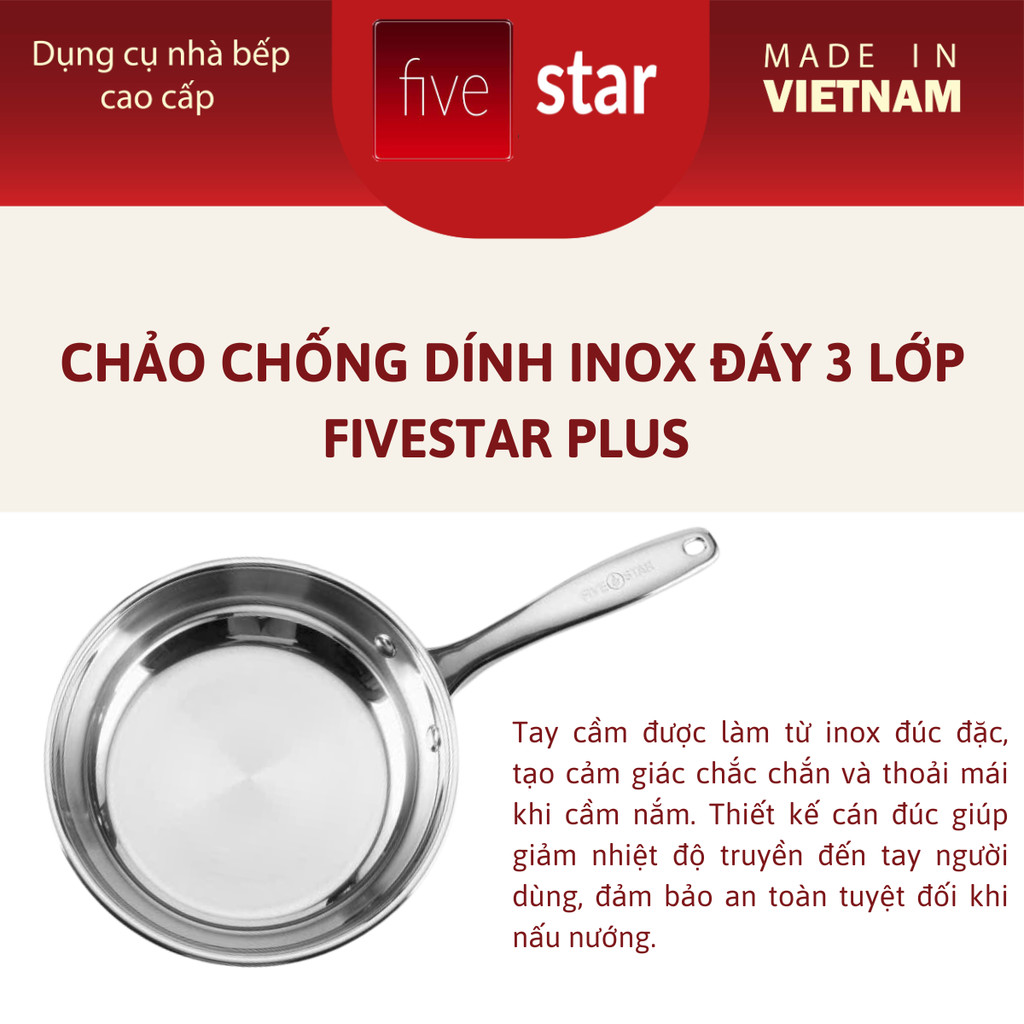Chảo Chống Dính Inox Cán Đúc Five Star Plus Đáy 3 Lớp Đủ Kích Thước Phù ...