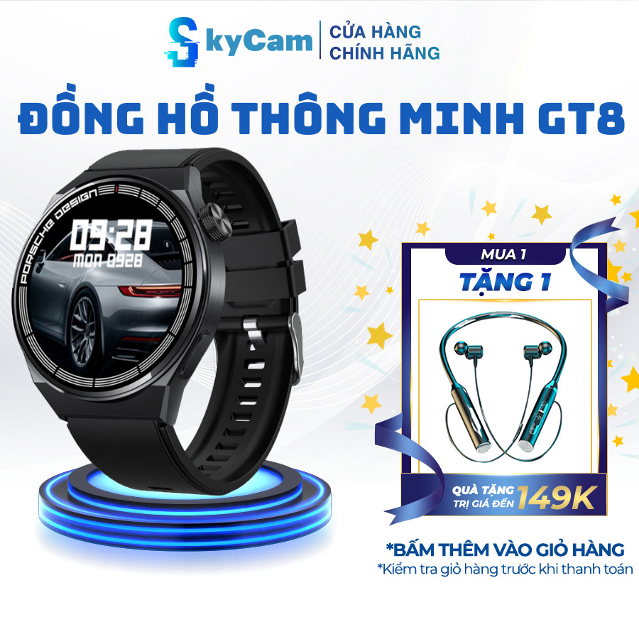 Đồng hồ thông minh GT8, Smart Watch chống nước, có máy ảnh điều khiển từ xa, tập thể thao theo ...