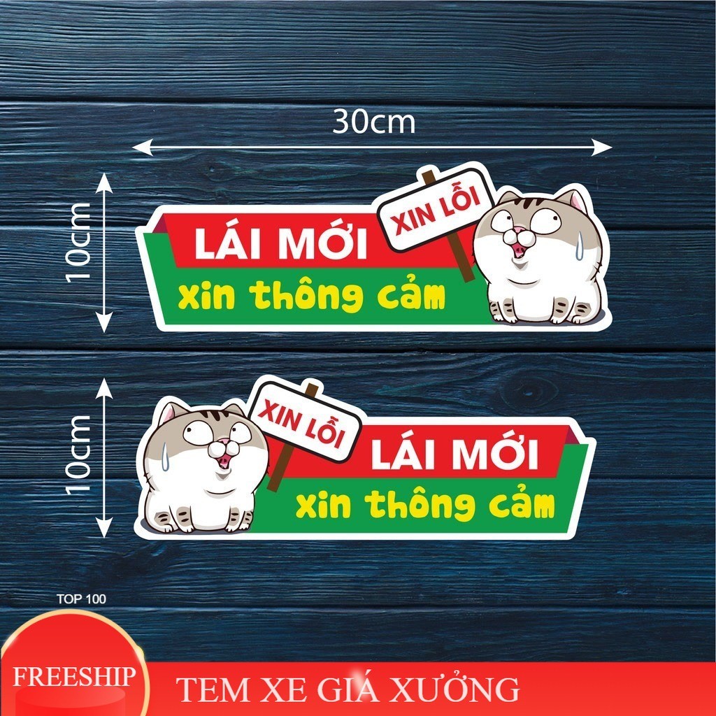 Combo 2 miếng tem dán decal LÁI MỚI 10x30 sticker dành cho xe ô tô ...
