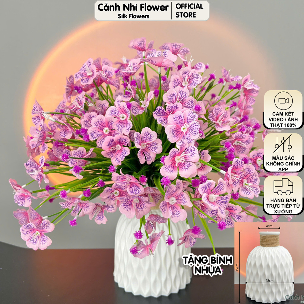 (Tặng bình) Bình hoa THỦY TIÊN giả cao 35cm - Bình hoa giả trang trí phòng khách - Cảnh Nhi ...