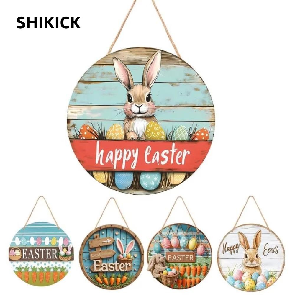 SHIKICK Happy Easter Dấu hiệu cửa trước, Dấu hiệu gỗ treo trứng Phục sinh bằng gỗ, 20 / 30cm In ...