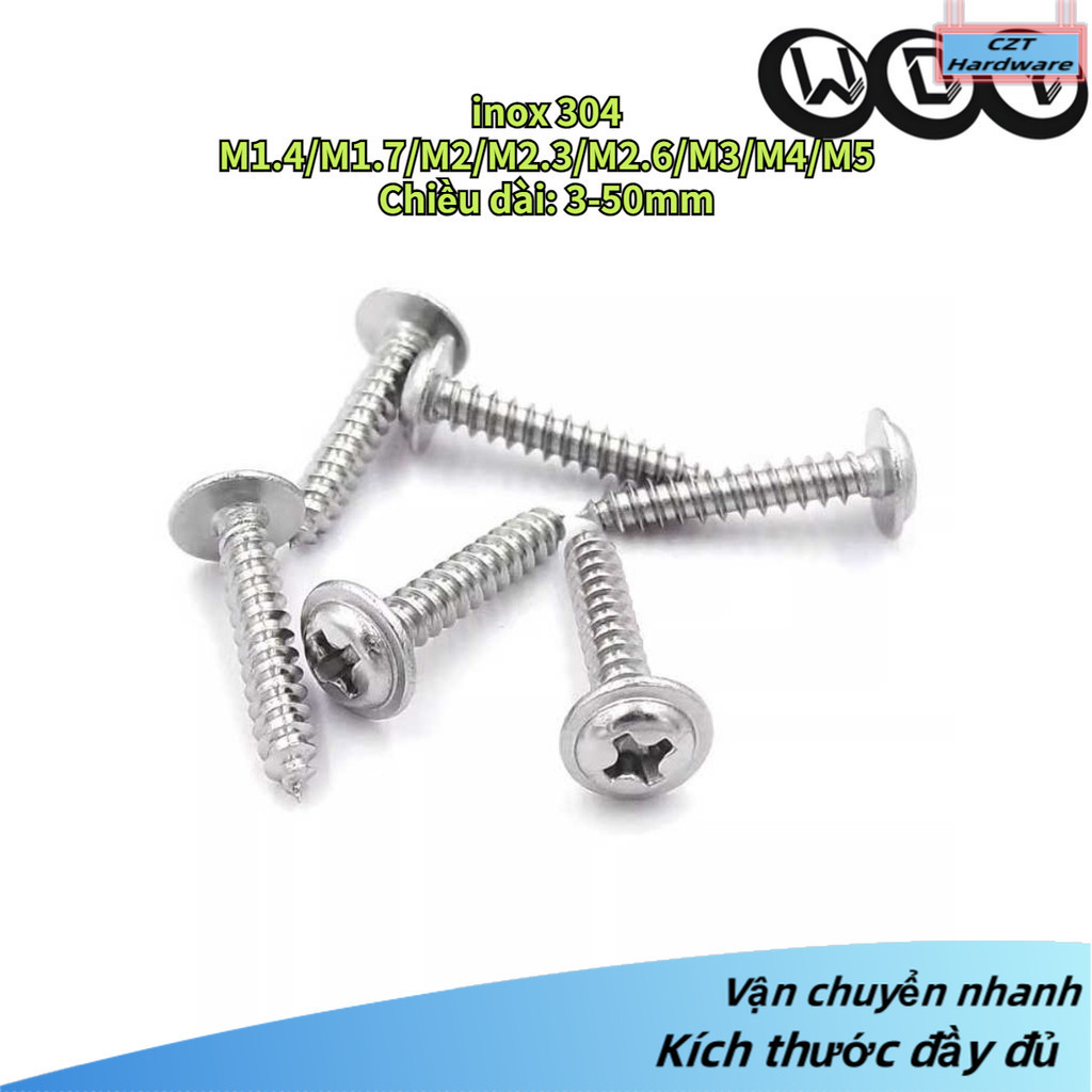 Vít răng thưa inox 304 Vít bắn gỗ pake đầu tròn ,Vít gỗ M1.4 / M1.7 / M2 / M2.3 / M2.6 / M3 / M4 ...