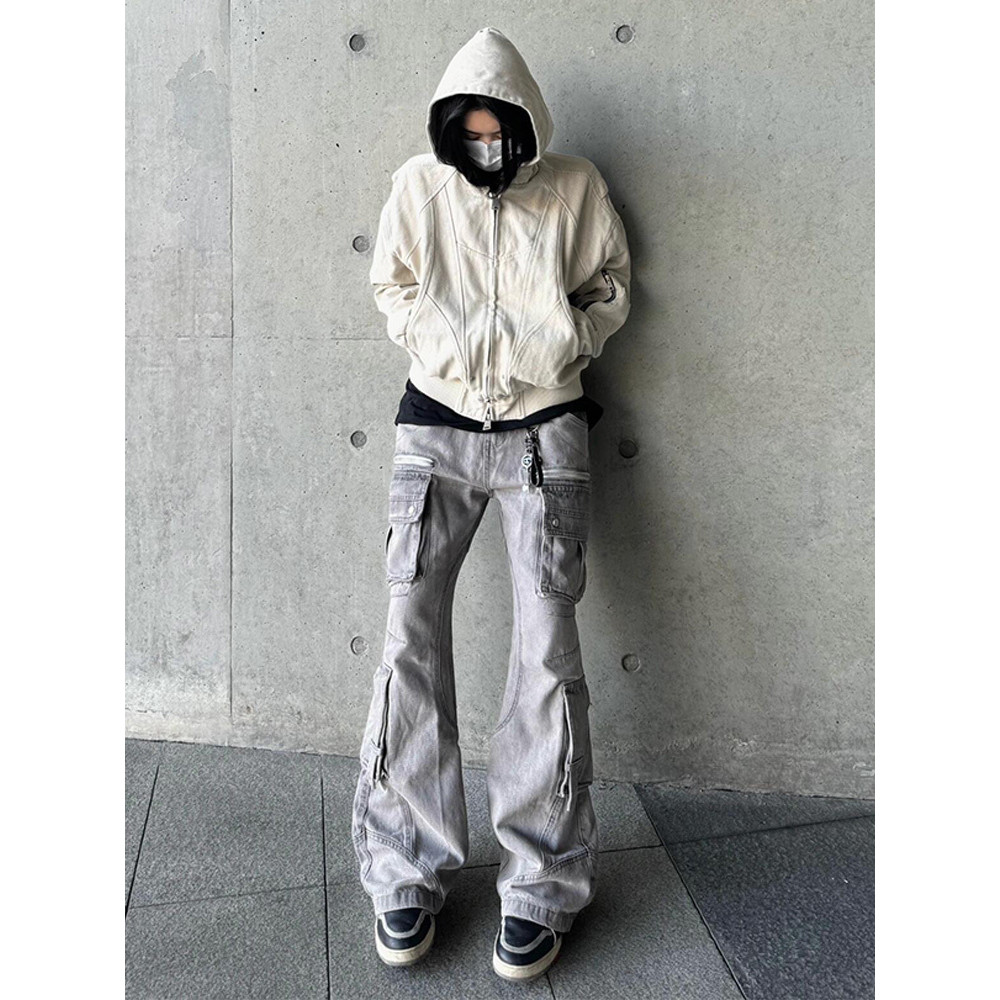 Gray Overalls Tall Straight Shell Denim Trousers New2024Niche Men's and ...