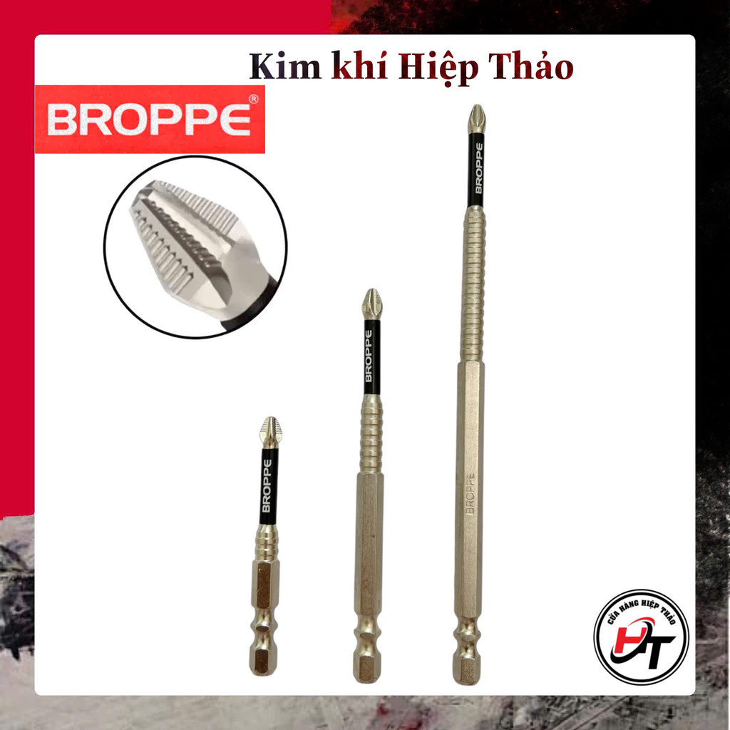 Bộ 3 mũi vít chống trượt BROPPE đầu bắn vít ph2 bắt chữ thập chống gãy từ tính cao chuôi lục ...