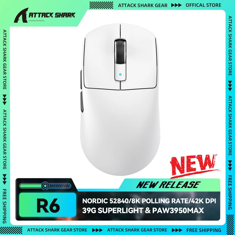 Chuột chơi game 8K không dây ATTACK SHARK R6 Ultralight 38g, Cảm biến PAW3950MAX, Bắc Âu 52840 ...