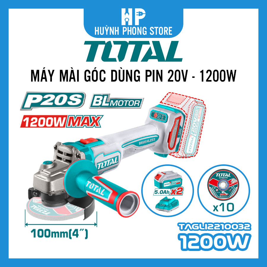 Máy mài góc pin 20V Total TAGLI2210032, công suất tối đa 1200W, đường ...