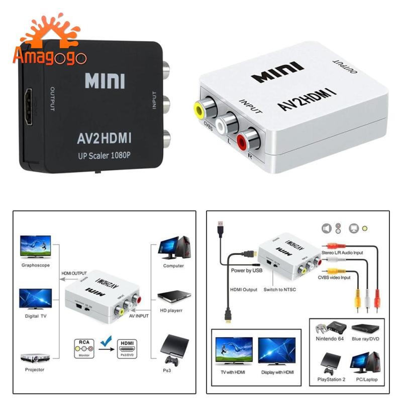 Hộp chuyển đổi tương thích Amagogo Mini AV2HDMI RCA Bộ chuyển đổi Video ...