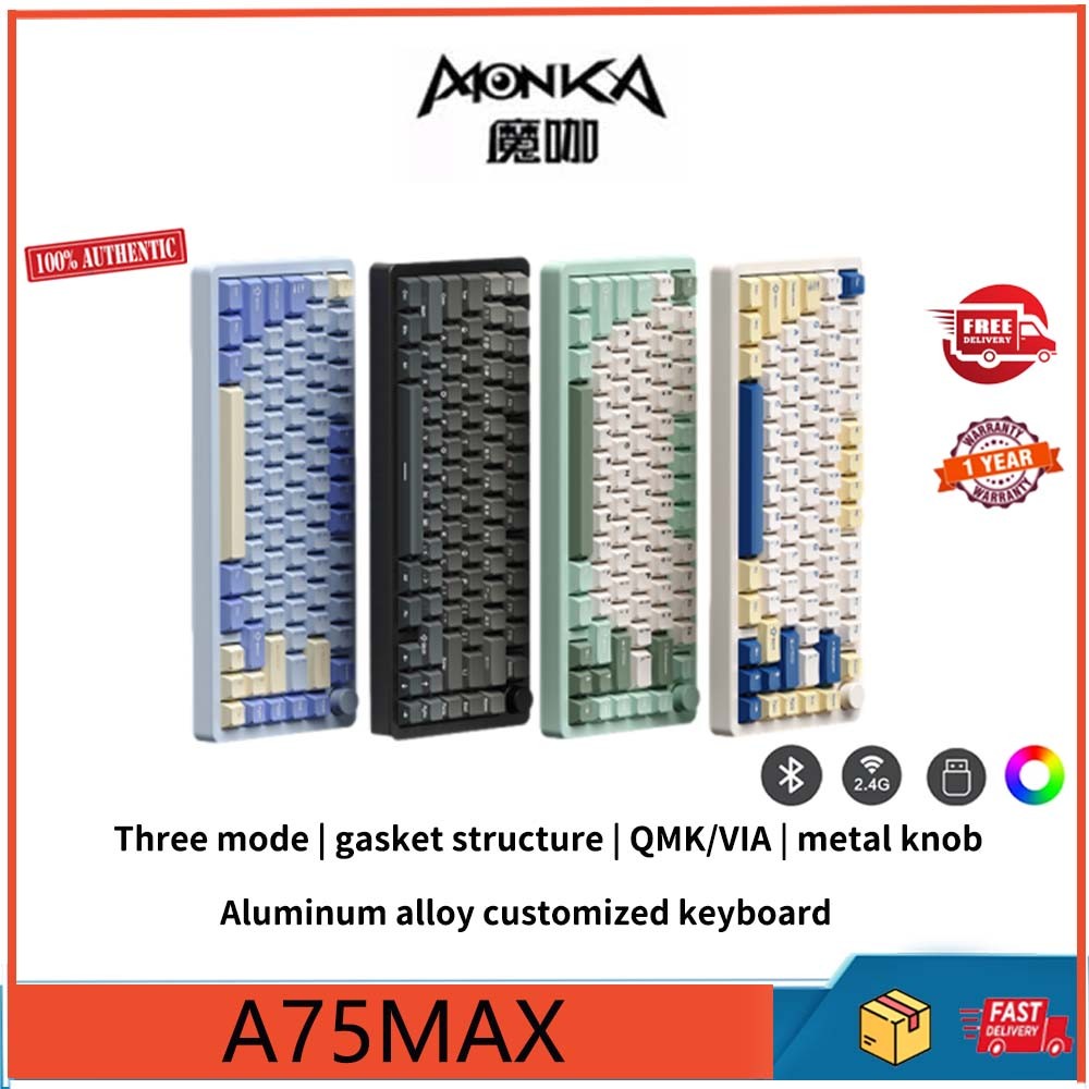 Bàn phím cơ tùy chỉnh hợp kim nhôm không dây ba chế độ MONKA A75MAX, hỗ ...