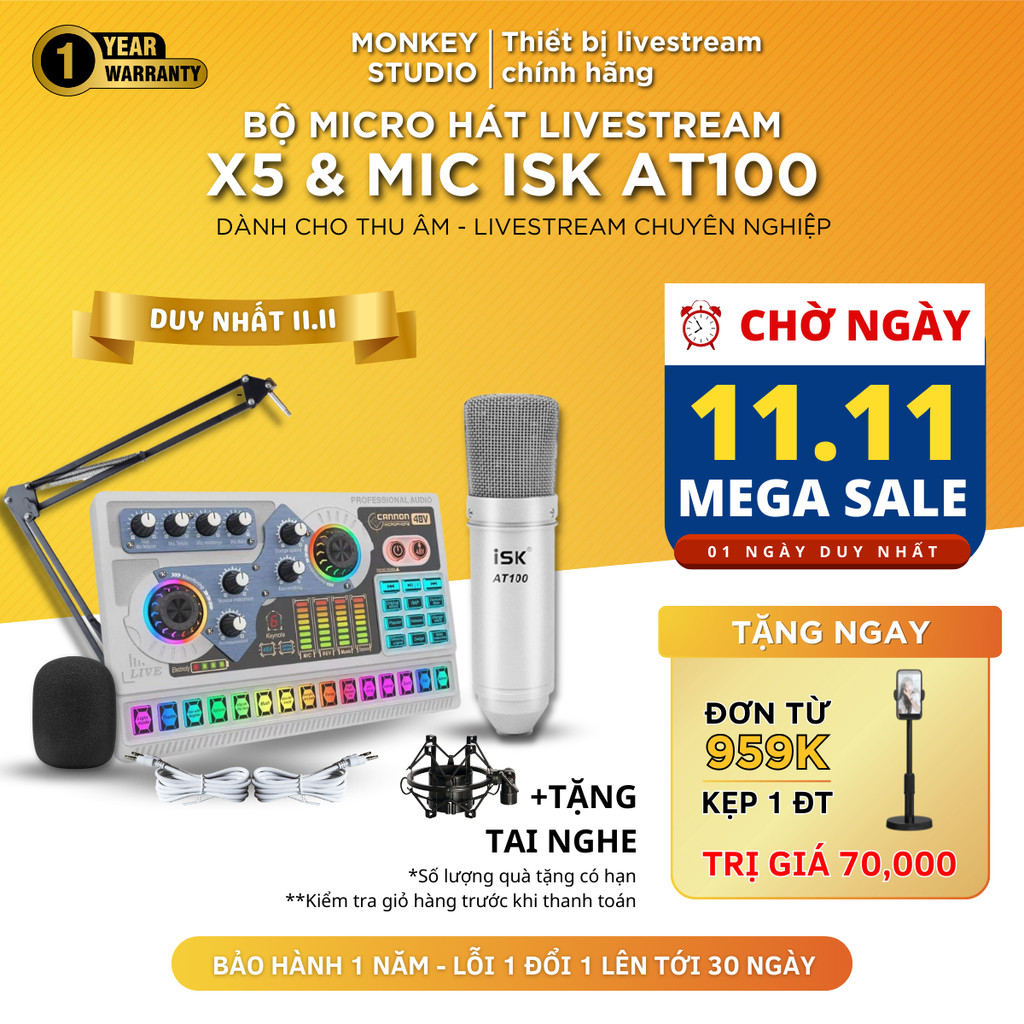 Mic Thu Âm | Micro Livestream Sound Card X5 & Mic ISK AT100 Hát ...