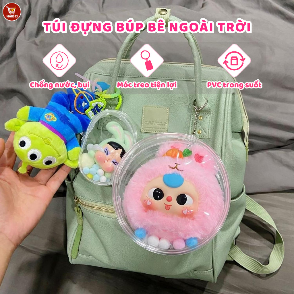 Túi đựng Labubu dáng tròn có móc treo tiện lợi, Túi bảo quản búp bê di ...