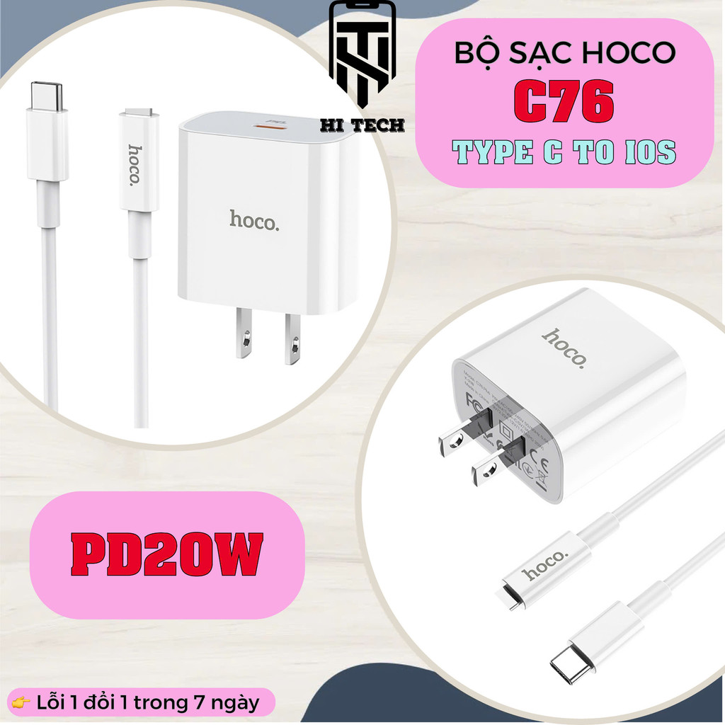 Bộ sạc nhanh Hoco C76, Sạc nhanh PD30W Type-C to LN ,PC + ABS chống ...