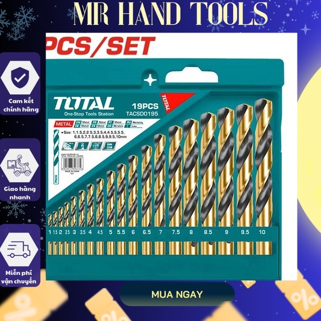 Bộ 19 mũi khoan sắt HSS AKDB1195/ TACSD0195/TAKSDB9195 màu xanh total ...