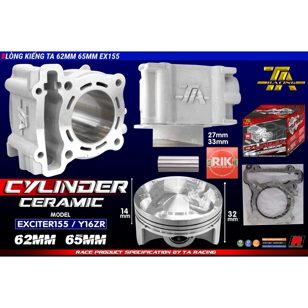 LÒNG KIẾNG TA RACING NÒNG XE MÁY EXCITER EX155 / Y16ZR 62 MM - 65 MM ...