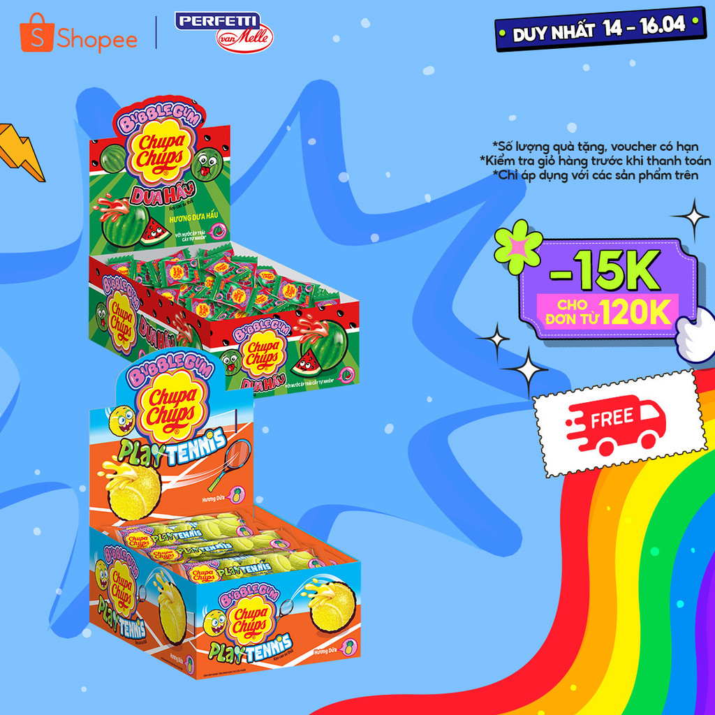 Hộp Kẹo cao su gum thổi có nhân bên trong Chupa Chups Big Babol hình dáng Dưa Hấu, Trái banh ...