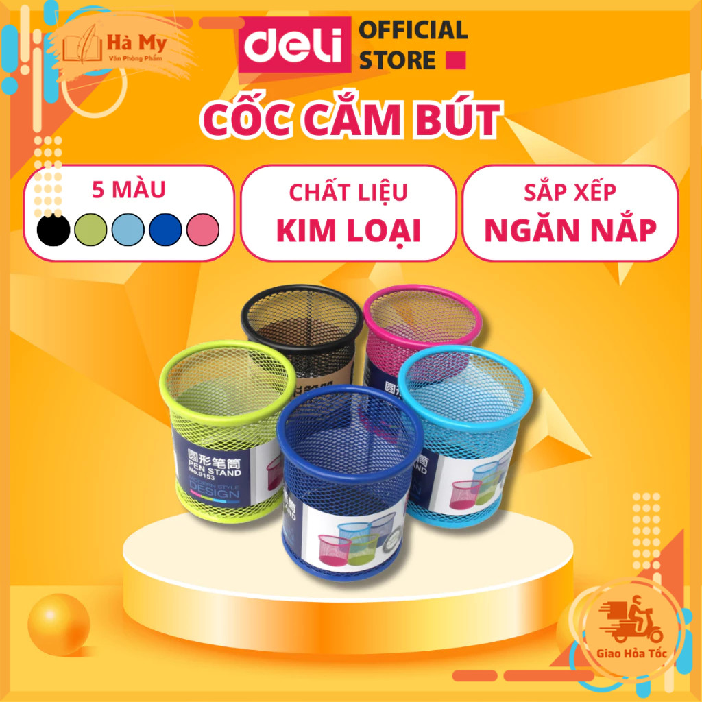 Cốc cắm bút kim loại Deli 91x98mm - 9153 | Shopee Việt Nam
