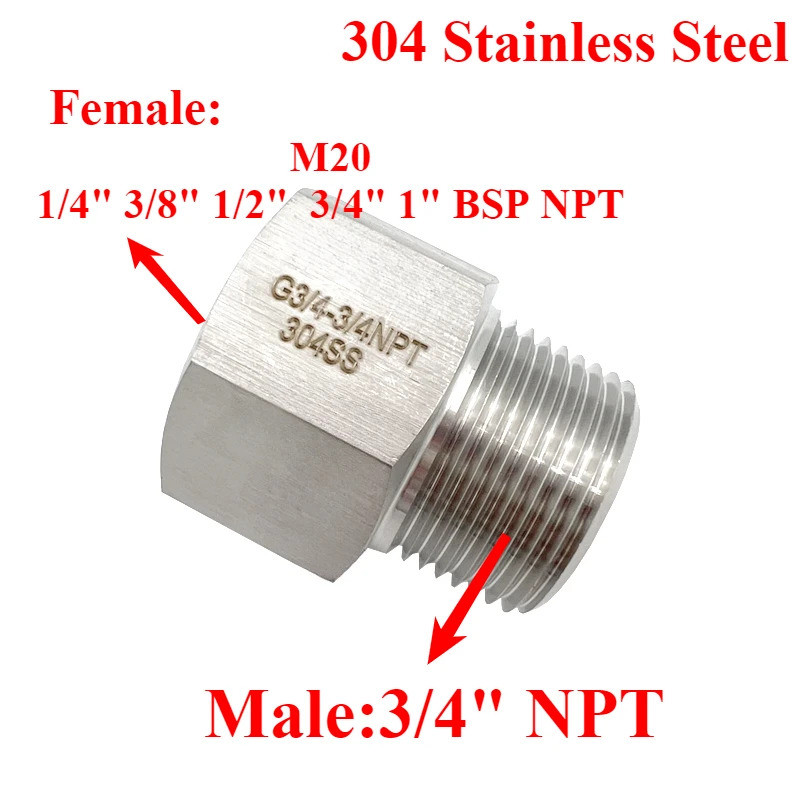 Bộ chuyển đổi nữ 3/4" NPT sang BSP/NPT (1/4"-1") – Ống giảm kích thước lục giác | Thép không gỉ ...