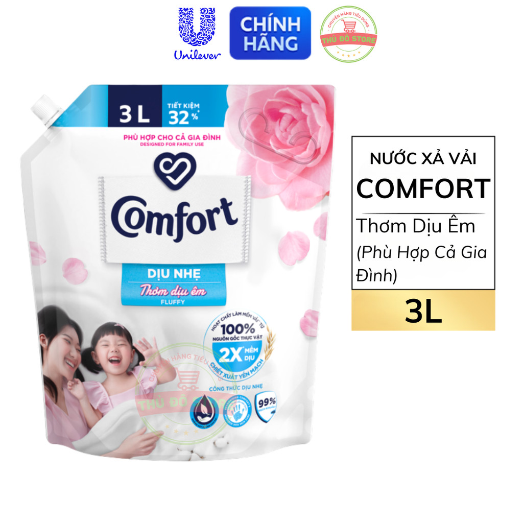 Nước Xả Vải Comfort Thơm Dịu Êm Phù Hợp Cả Gia Đình & Cho Bé - Túi 3L ...
