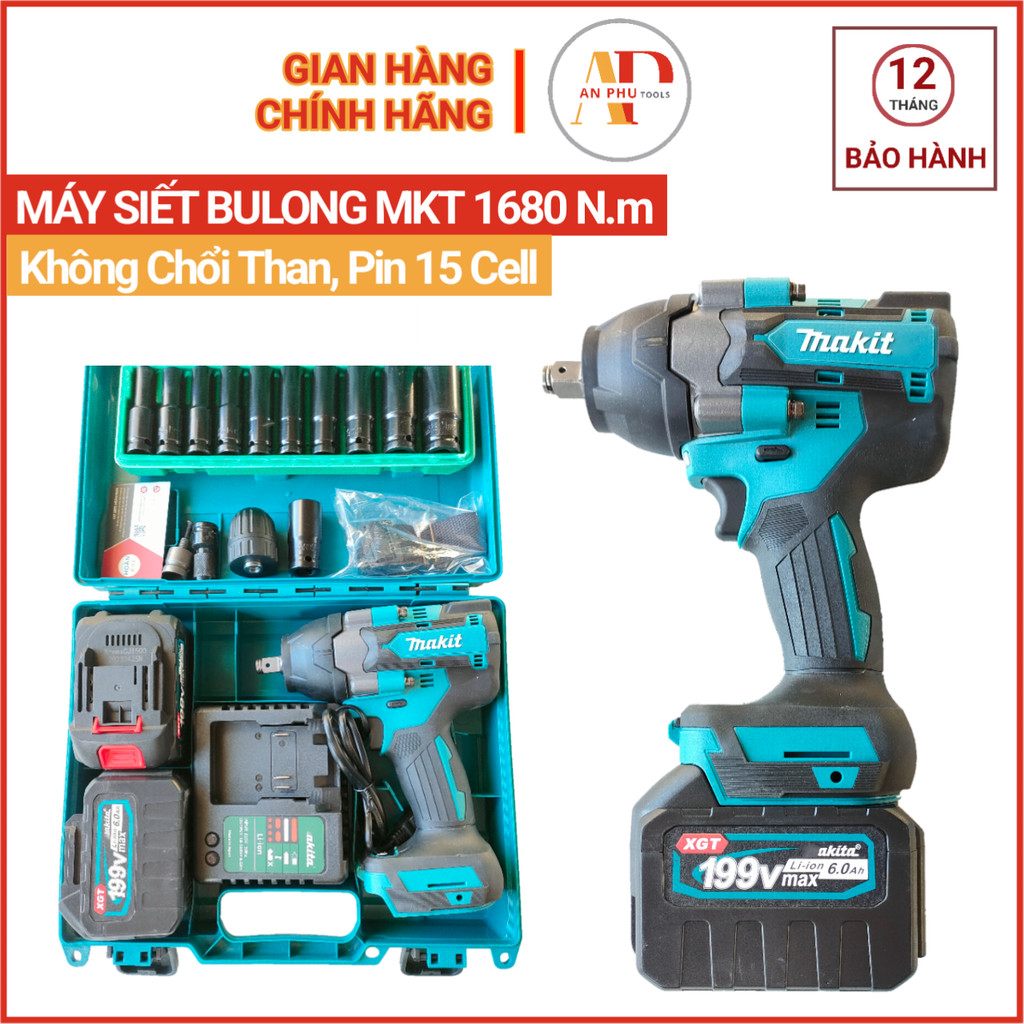 Máy siết bulong pin MKT 1680 N.m, không chổi than, Máy bắn bulong đa năng khoan tường, bắt vít ...