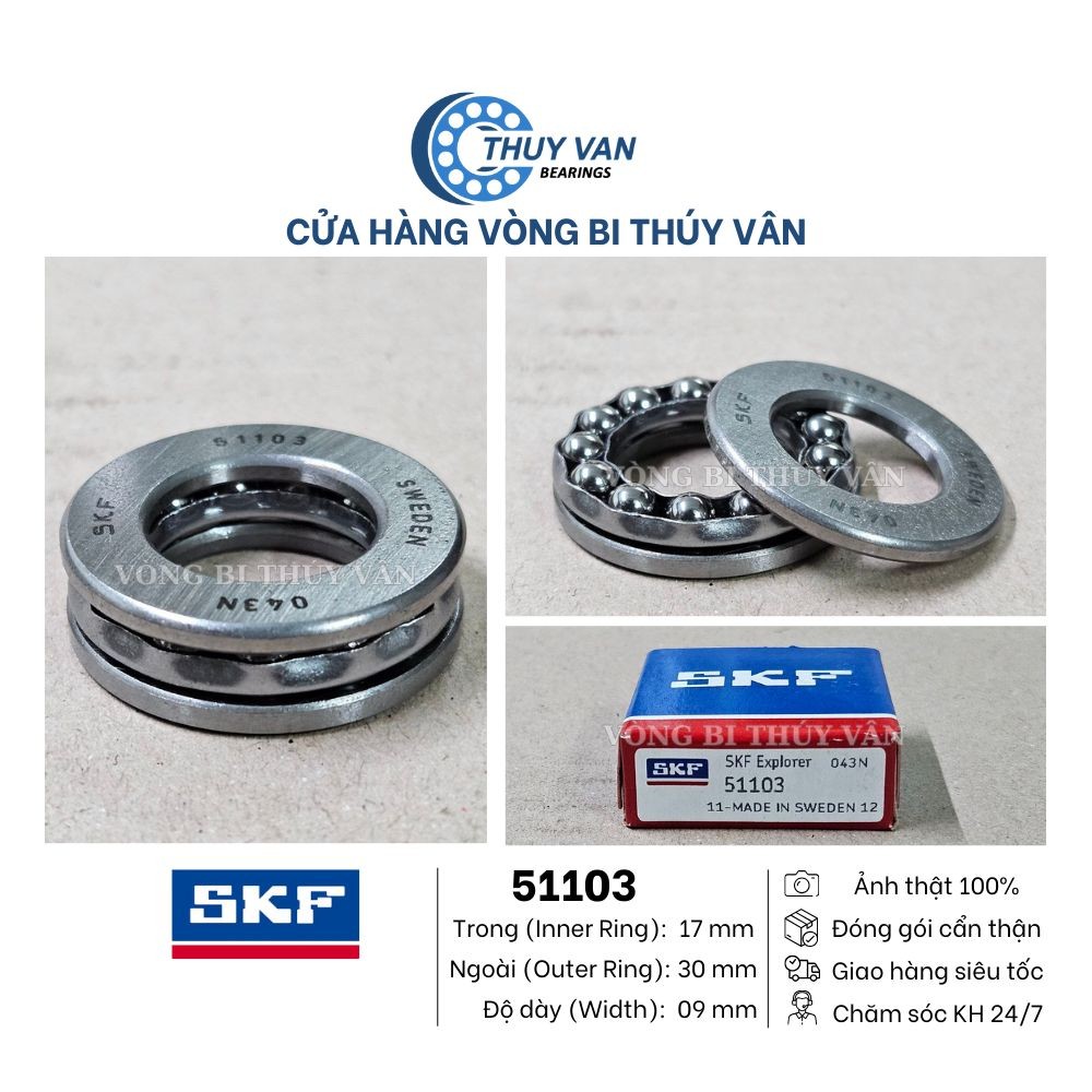 Vòng bi bạc đạn chà, tỳ, đẩy, chặn trục hạt tròn 51103 51104 51106 51107 51108 51109 hãng SKF ...
