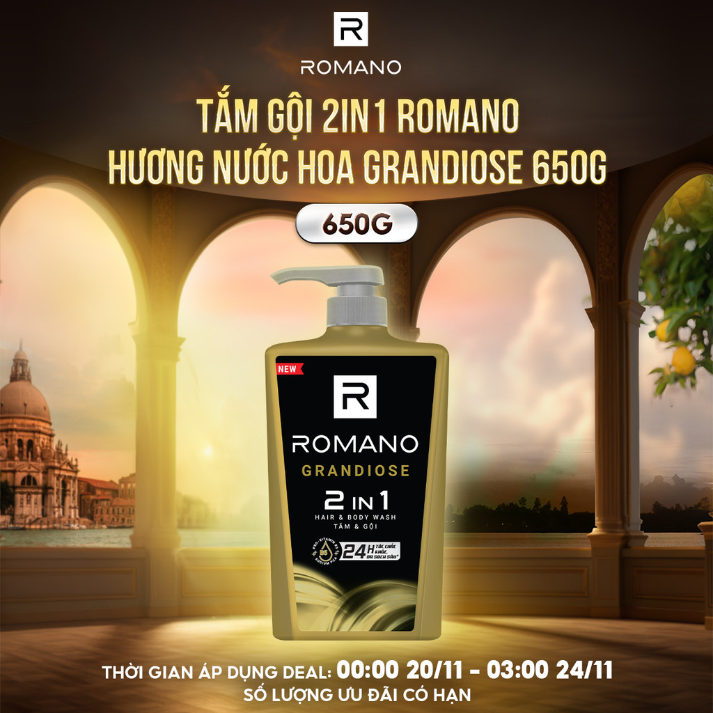 LS 25.11 Salim x Tắm gội 2in1 hương nước hoa Romano hương Grandiose 650g | Shopee Việt Nam