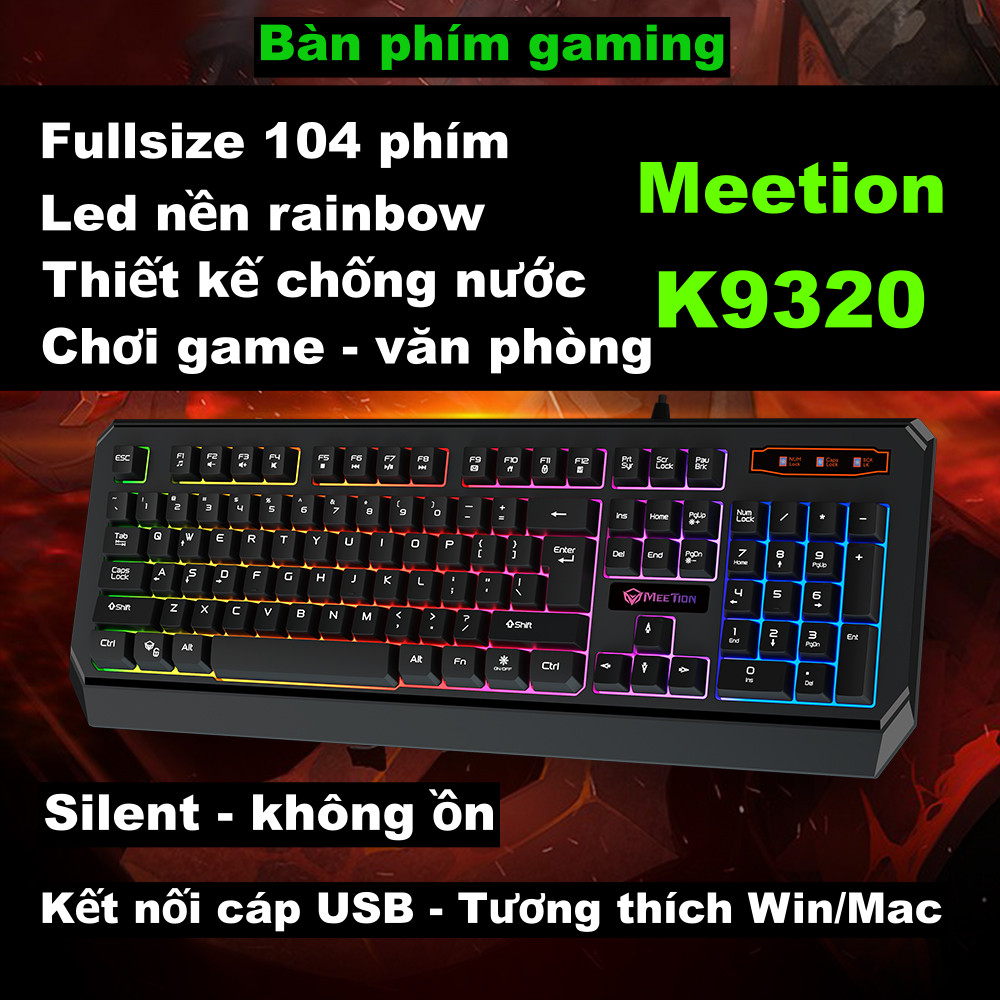 Bàn Phím Gaming Meetion K9320 Fullsize 104 Phím Nút Nhấn Chống Ồn Led ...