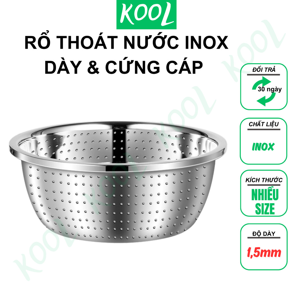 Thau rổ inox đa năng KOOL RB21124 chậu rổ inox, thau trộn rửa rau nhiều ...