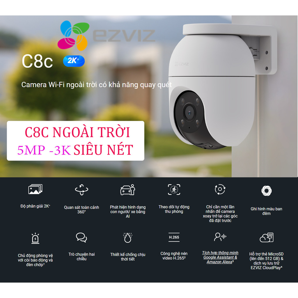 Camera Wifi EZVIZ C8C 3K 5MP,C8C 2K+ 4MP Ngoài Trời - Siêu Nét, Xoay ...