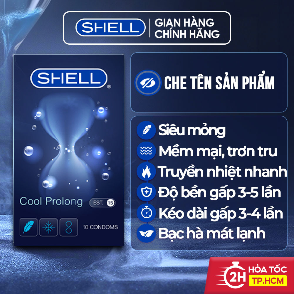 Bao cao su Shell Cool Prolong kéo dài thời gian, bạc hà mát lạnh - Hộp ...