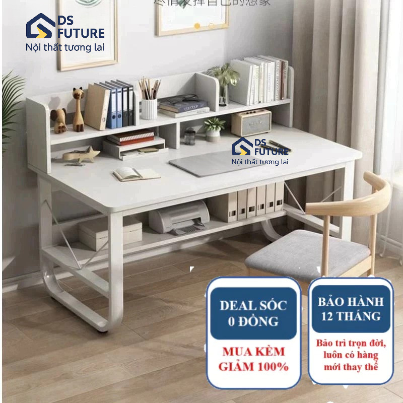 Bàn học có kệ gỗ U3, bàn làm việc Mặt Gỗ MDF 15mm, bo góc an toàn cho bé, Chân Sắt Sơn Tĩnh Điện ...