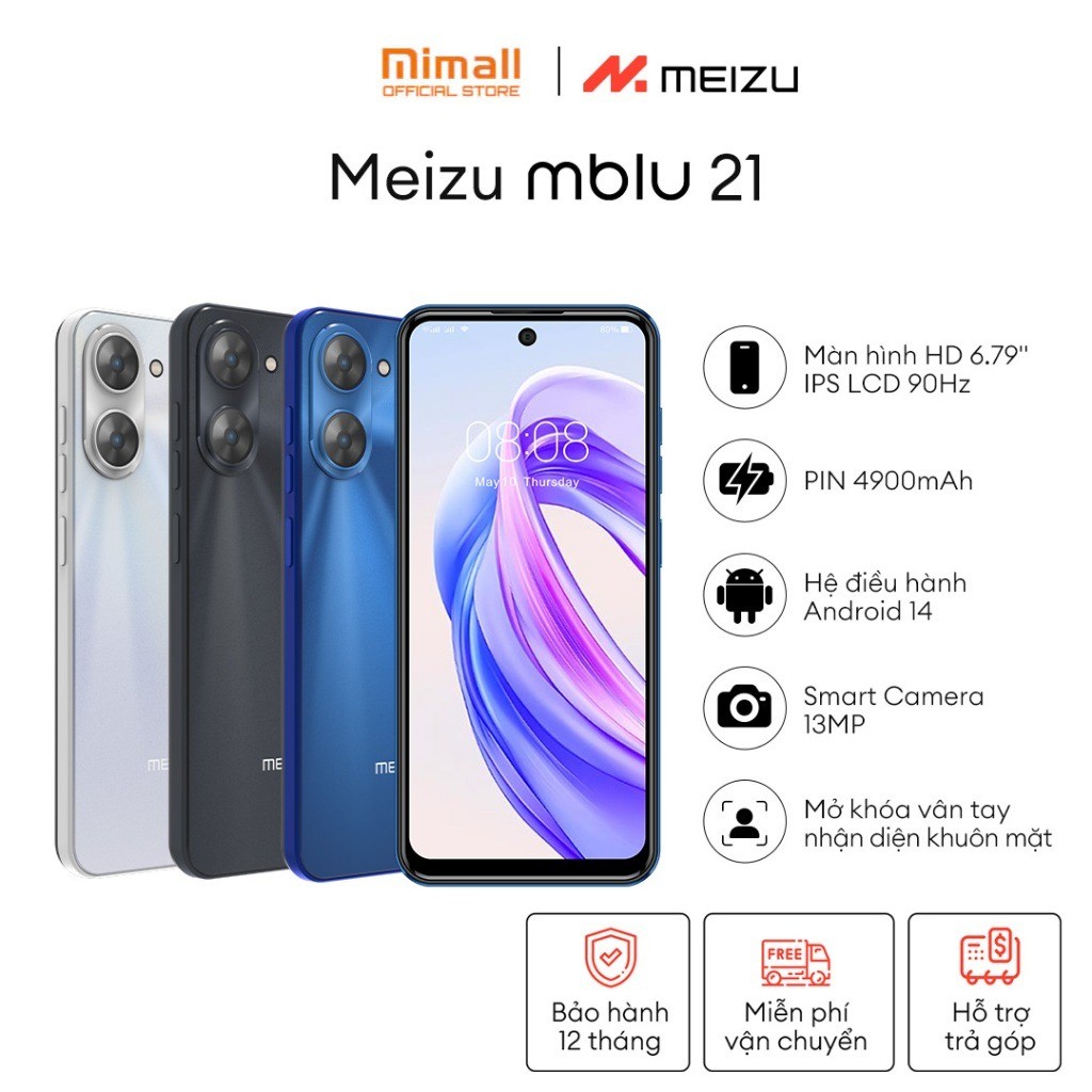 Điện thoại Meizu Mblu 21 | 8(4+4)GB/64GB | Unisoc T606 | Màn hình HD 6.79" | Pin 4900mAh | BH 6 ...