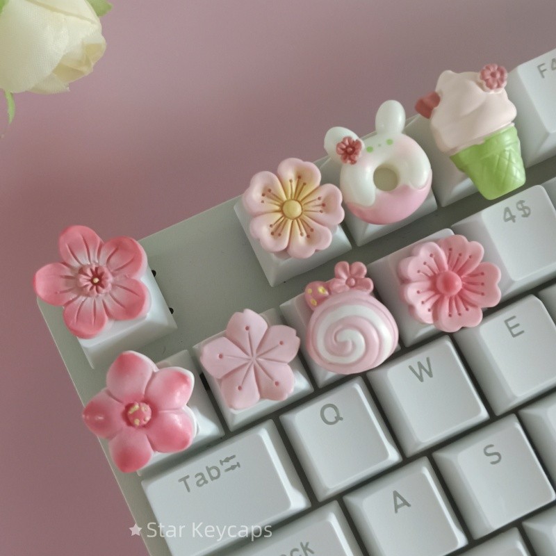 Tùy Chỉnh Màu Hồng Kawaii Sakura Bàn Phím Keycaps Hoa Artisan Mũ Chìa ...