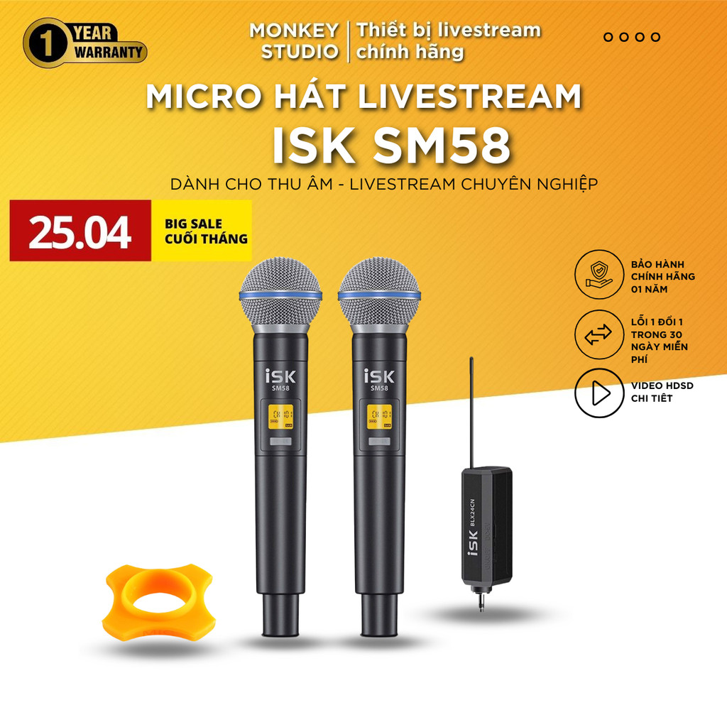 Mic Không Dây Thu Âm Karaoke Hát Livestream ISK SM58 Dành Cho Sound Card, Loa Kéo, Loa Bluetooth ...