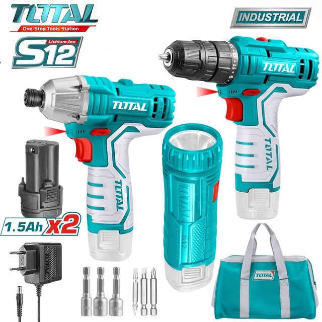 Bộ combo máy khoan & máy siết vít & đèn dùng pin 12V Total TKLI1203 ...