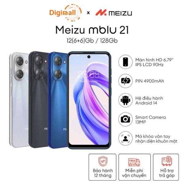 Điện thoại Meizu Mblu 21 | 12(6+6)GB/128GB | Unisoc T606 | Màn hình HD ...