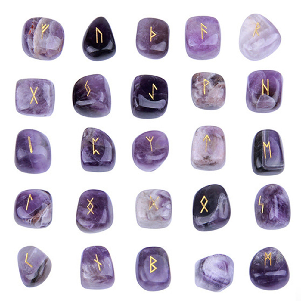 25 Chiếc Tự Nhiên Pha Lê Rune Đá Bộ Bắc Âu Rune Chữ Amethyst Đá Quý ...