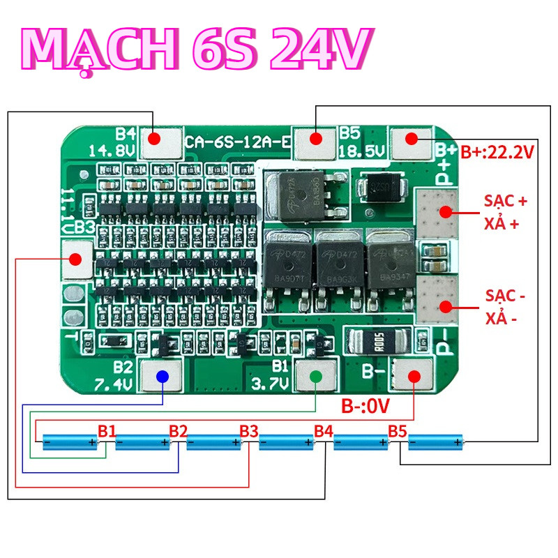Mạch bảo vệ pin 6S 24V 12A. Mạch BMS bảo vệ sạc xả cho khối pin 6s ...