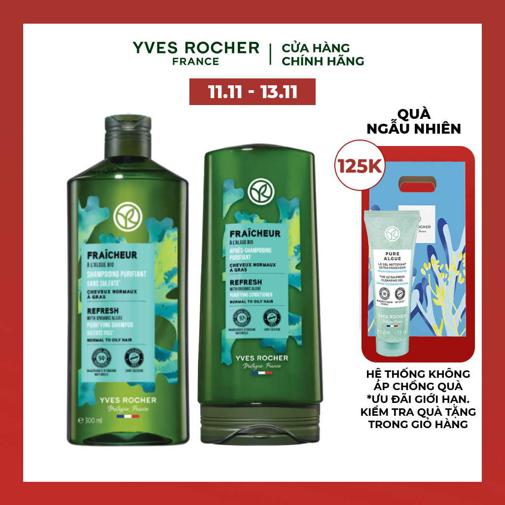 Combo Cho Tóc Dầu Yves Rocher Refresh Purifying Shampoo Sulfate Free ...