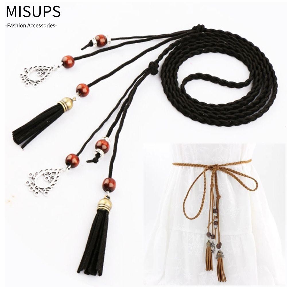 Thắt lưng dây bện MISUPS, Thiết kế sang trọng Thắt lưng Bohemian tua rua cổ điển, Dây đeo thắt ...