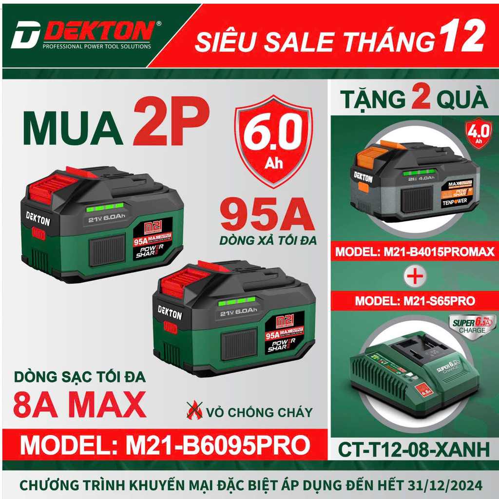 Pin 21V 6.0Ah Dekton M21-B6095PRO Chính hãng, bảo hành 6 tháng | Shopee Việt Nam