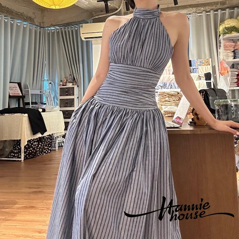 HANNIE House- Đầm dài chữ A hở lưng mỏng không tay sọc cổ chữ A ...