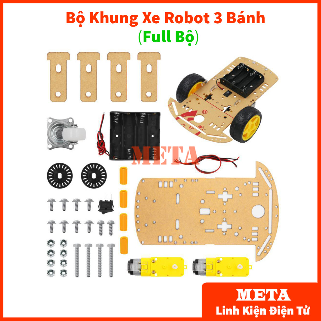 [FULL BỘ] Bộ khung xe Robot 3 bánh thông minh và 2 động cơ giảm tốc 3 ...