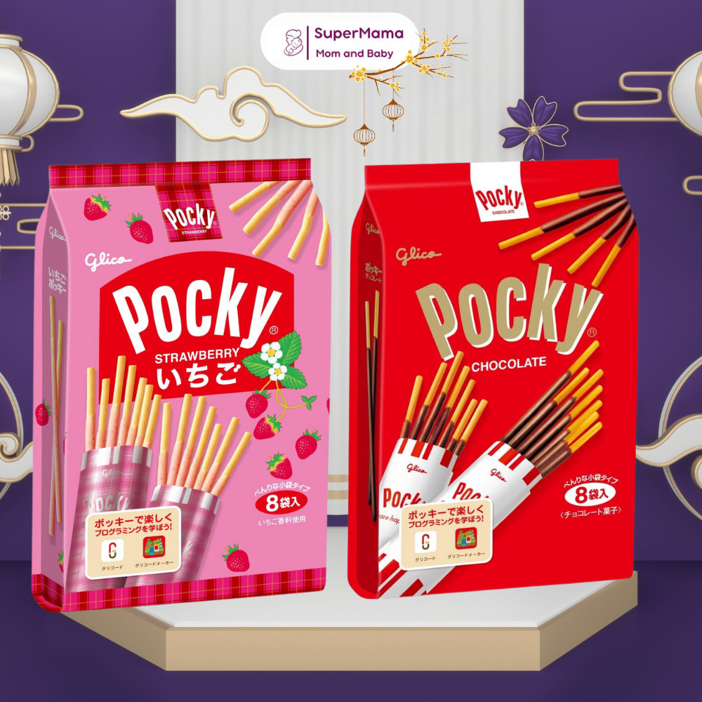 [TẾT 2025] Pocky Glico bánh que Nhật Bản vị Dâu, Sô cô la (13.6g x 8 gói nhỏ) | Shopee Việt Nam