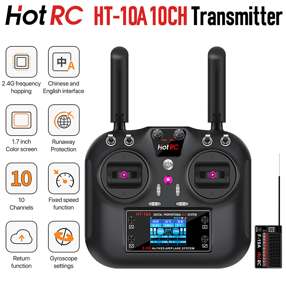 Hotrc HT-10A HT10A 2.4Ghz Đài Phát Thanh 10CH Bộ Điều Khiển Từ Xa F-10A F10A Bộ Thu Cho Máy Bay ...