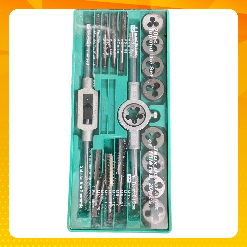 Bộ taro 20 chi tiết tạo ren trong và ren ngoài M3-M12, chất liệu hợp kim siêu cứng gồm tay quay ...