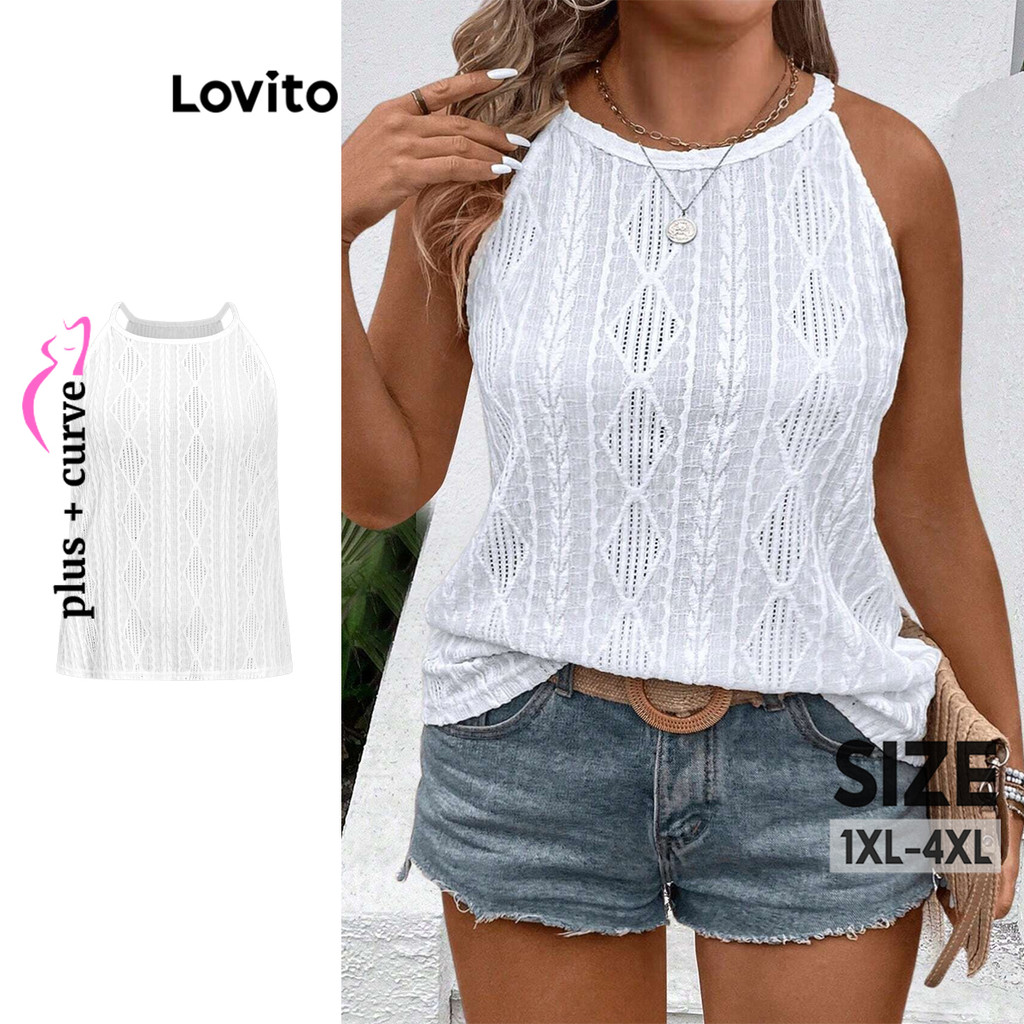 Lovito Plus Size Curve Top Áo Tank Jacquard trơn thông thường dành cho nữ LBL16541 | Shopee Việt Nam