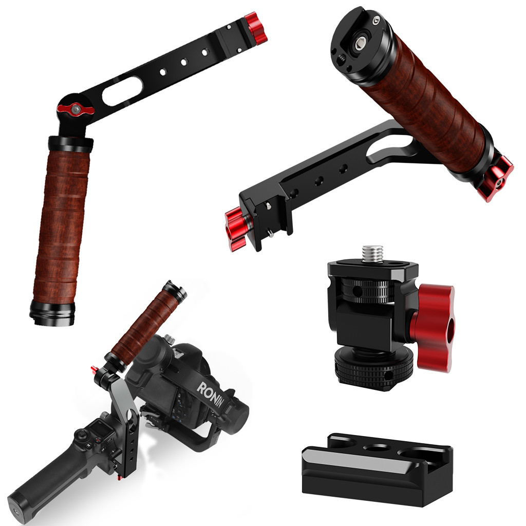 Tay cầm gấp có tay cầm bằng gỗ có thanh trượt NATO cho Bộ ổn định Gimbal mini DJI Ronin RS2 ...