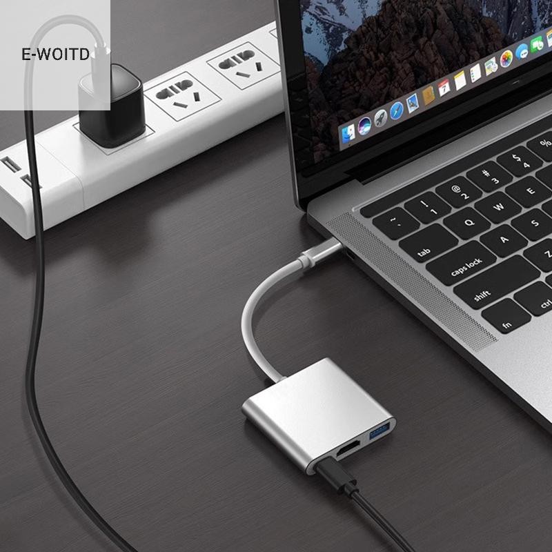 E-woitd 3IN1 Type-C Sang USB HDMI HUB Cáp Bộ Chia USB-C 4K USB 3.0 PD Sạc Nhanh OTG Cho IPhone ...