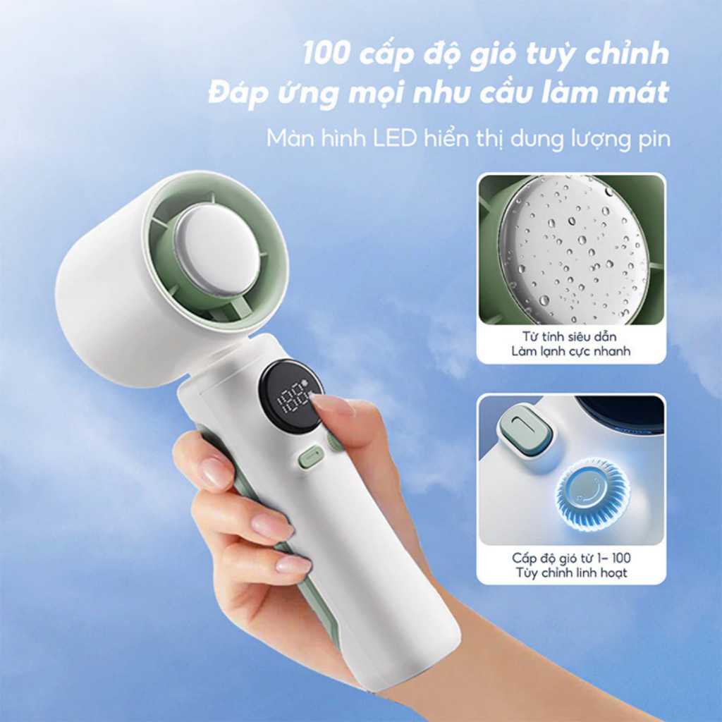Quạt cầm tay mini, Pin 4000 mAh turbo siêu mạnh, chế độ làm mát nhanh ...
