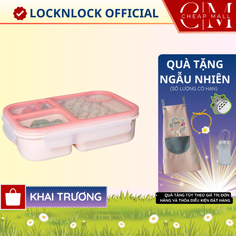 Hộp cơm 3 ngăn 980ml To-Go LocknLock Chính hãng, màu hồng, nhựa PP, có ...